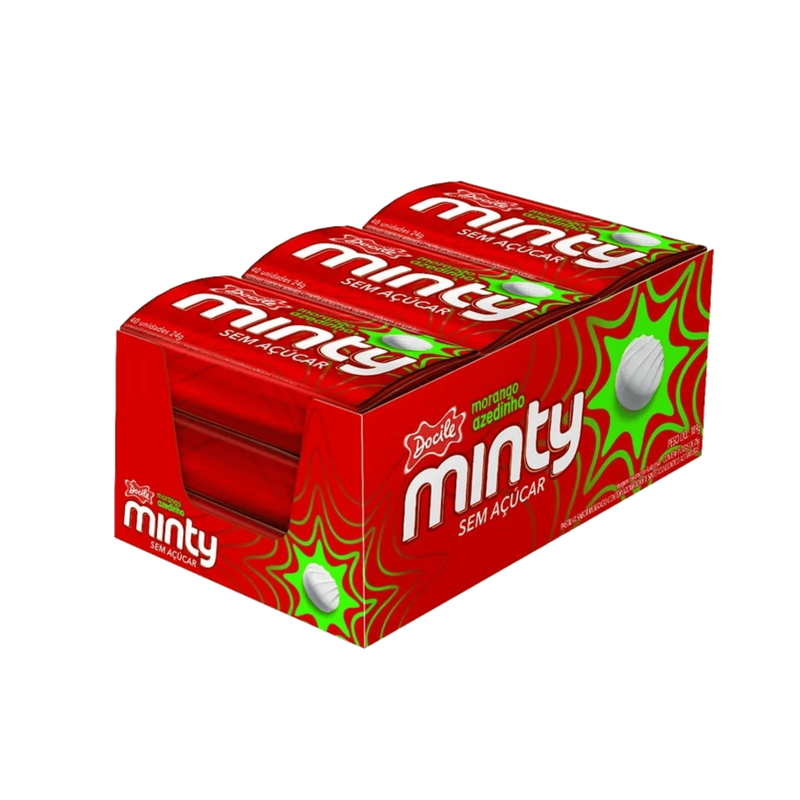 DOCILE PASTILHA MINTY MORANGO AZEDINHO S/AÇÚCAR 9X21G – P&P Distribuidora